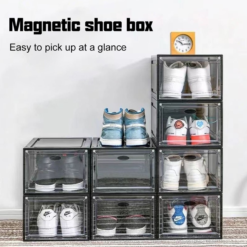 Large Magnetic Transparent Foldable Stackable Shoe Box Shoe Rack ...