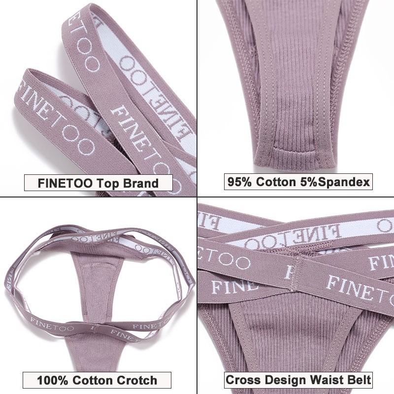FINETOO Women's Cotton Thongs Cross Strap Panties Letter Waisted ...