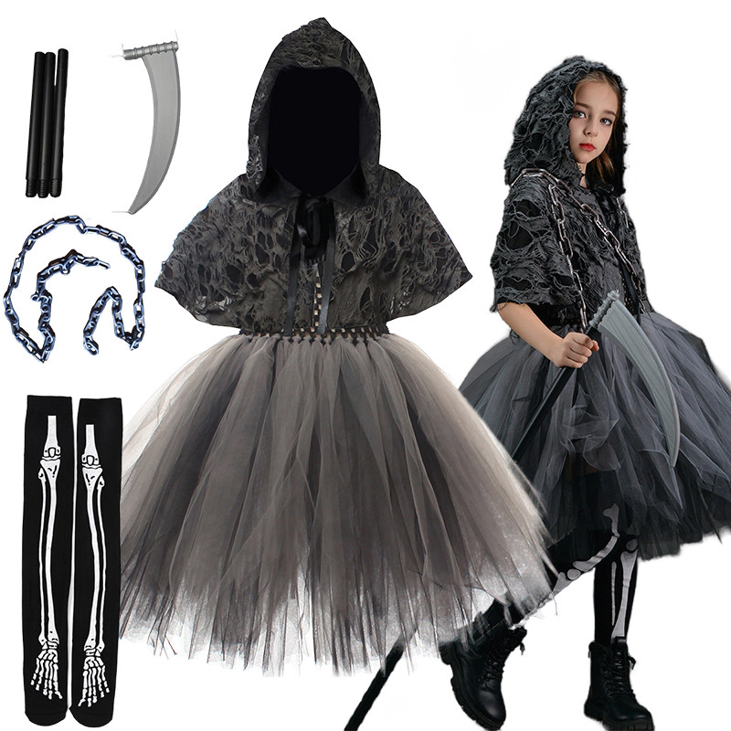 Halloween Reaper Cosplay Costume Tutu Dress Girl Mysterious Horror ...