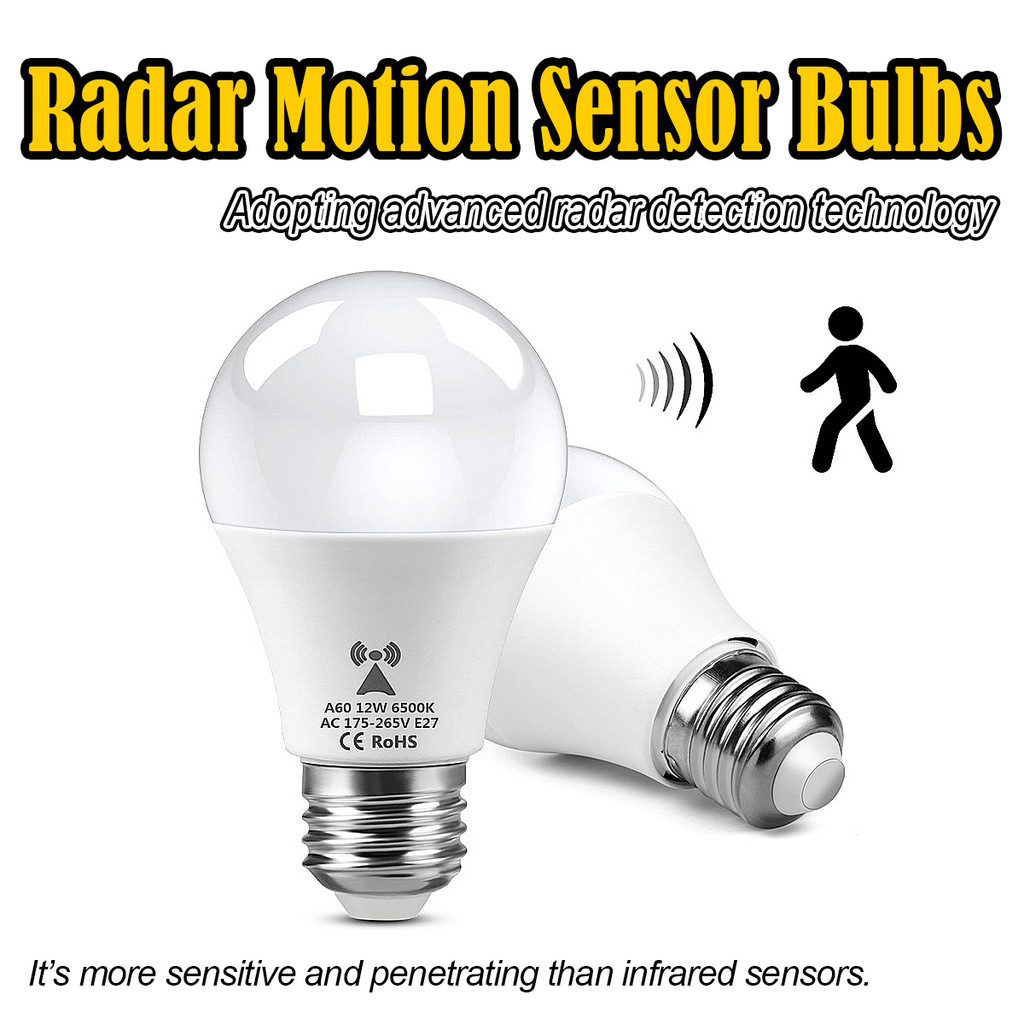 E27 LED Light Bulb Sensor Microwave Radar Induction LED Lamp Cool White ...