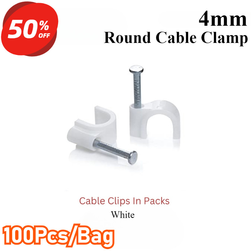 100pcs/Pack PVC Cable Clip 4mm PVC Clamp Ethernet LAN Cable Wall Nail Holder Screws Need Punch ...