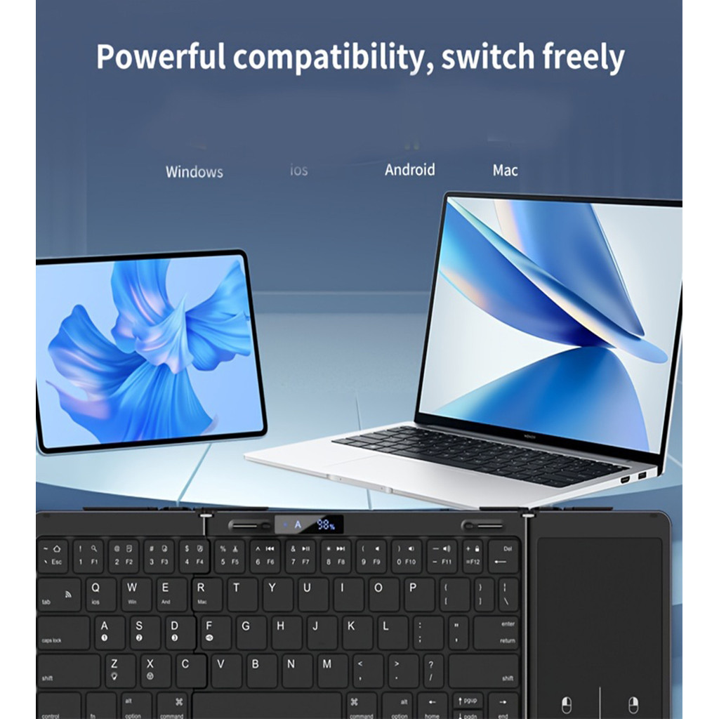 Jomaa Rgb Backlight Bluetooth Foldable Keyboard With Battery Level Display Rechargeable Wireless