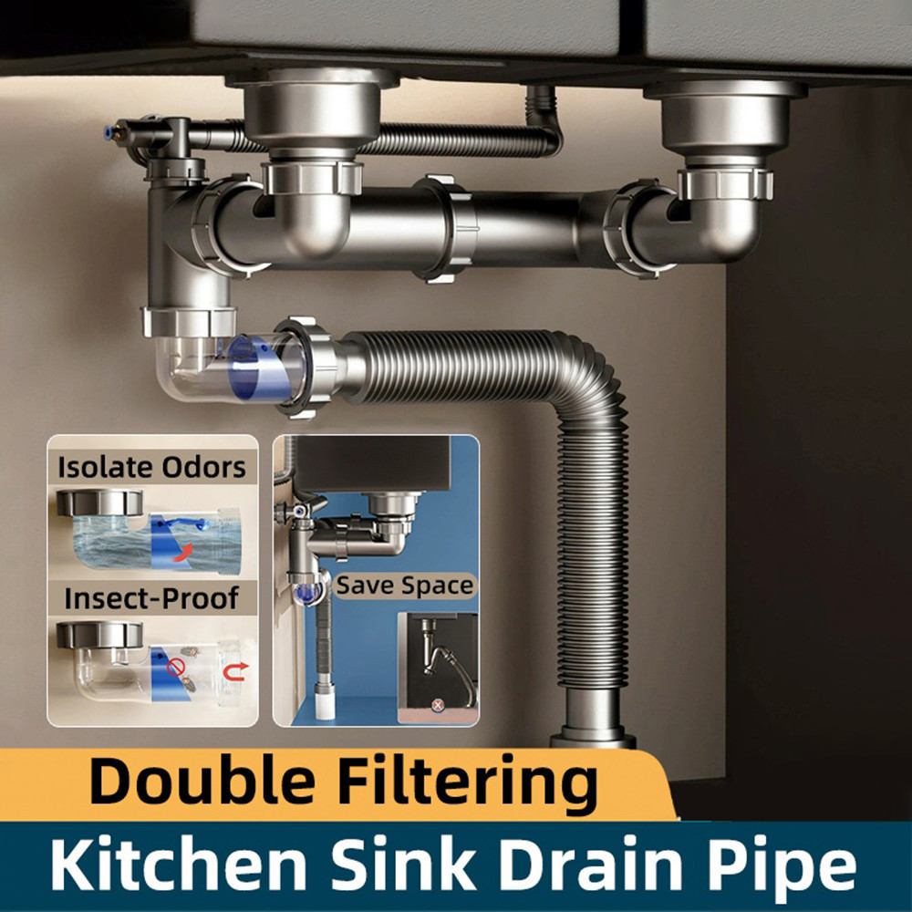Universal Space-saving Kitchen Drain Pipe, Anti-odor Insect-proof Sink ...