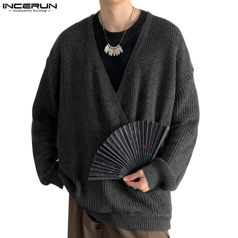 INCERUN Men Korean Fashionable Deconstructing Cross Collar Loose ...