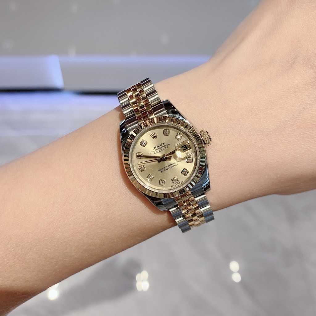 Rolex Diary Type Champagne Gold Dial Original Diamond Mechanical Watch ...