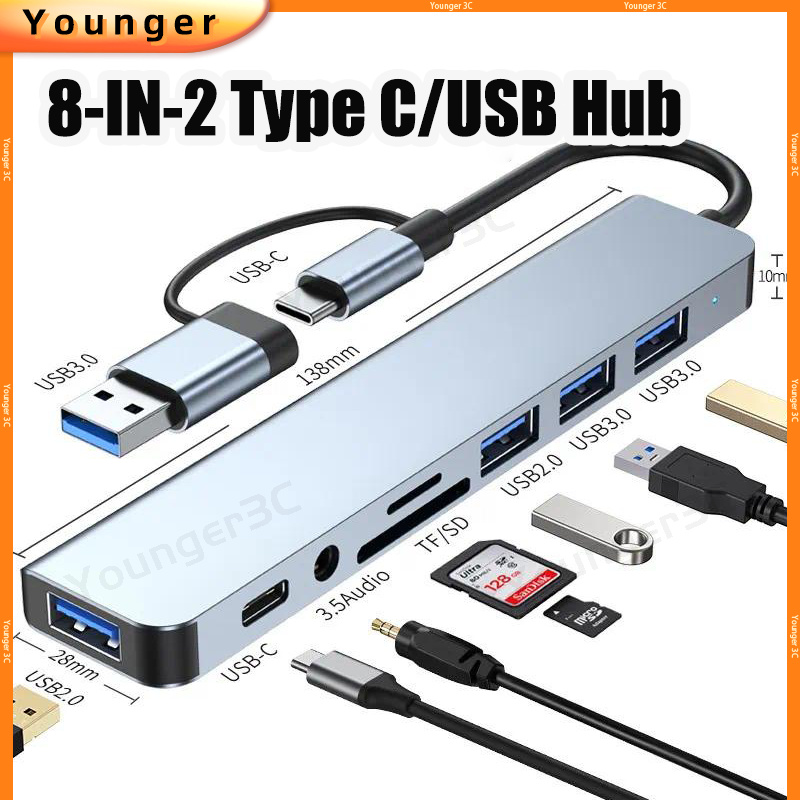 8 IN 2 Type C USB Hub,High Speed Transmission 4 Port Multi Splitter OTG ...