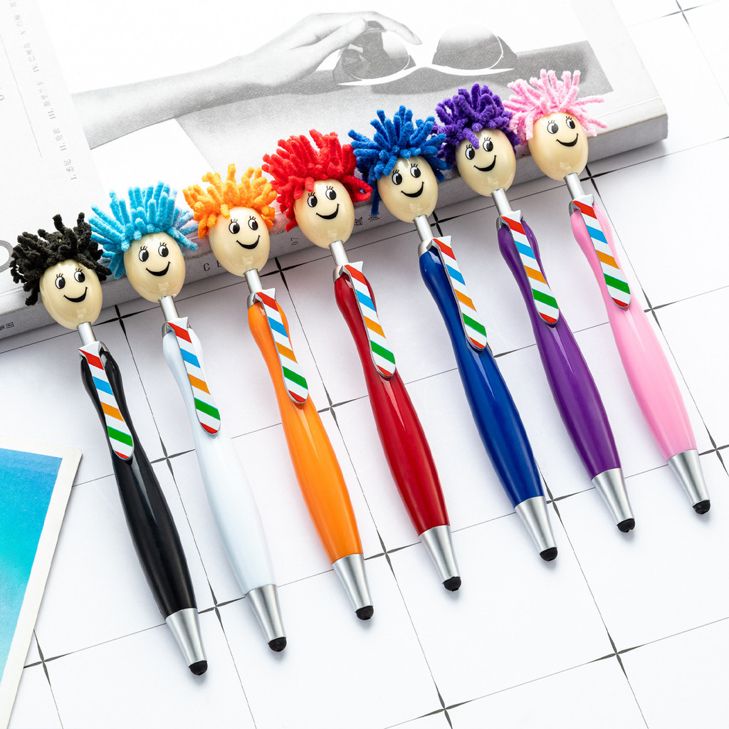 1pc 3D Cartoon Smiley Face Ballpoint Pen Cute Plush Doll Head Printable ...