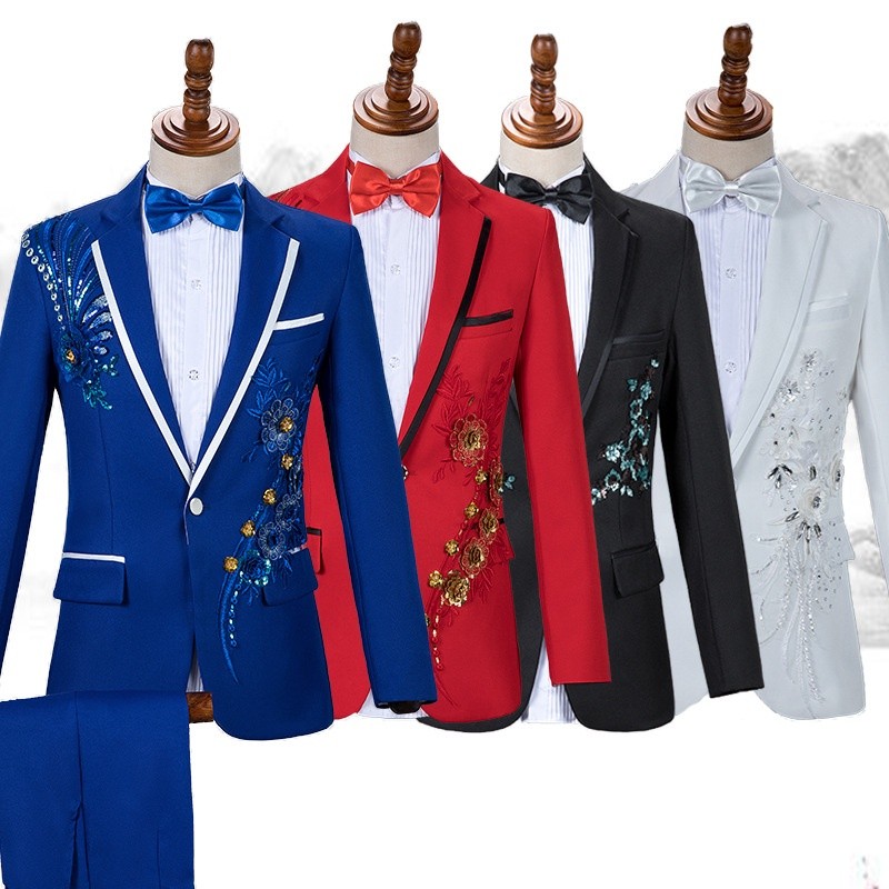Red Diamond Floral Men Suits for Wedding Mens Suits 3 Piece Blazer+Pant ...