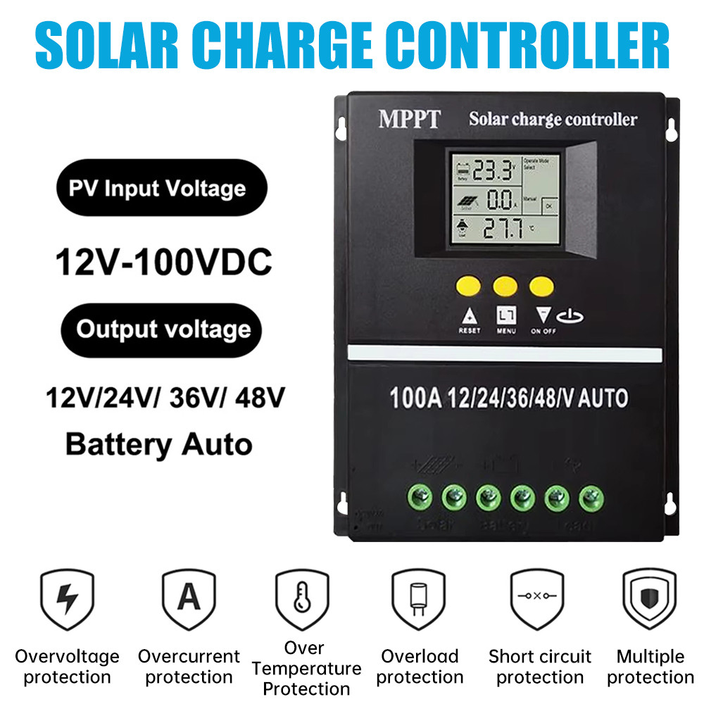 MPPT Solar Controller 30A-100A - 12V/24V/36V/48V Auto Battery Charger with LCD Display Screen ...