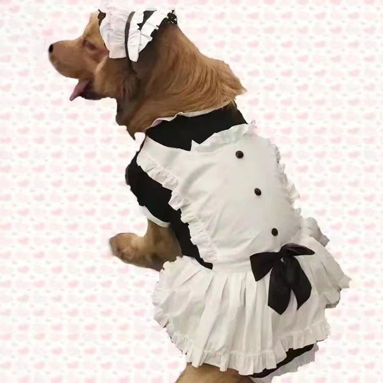 Dog Dress for Big Dog Cute Pet Clothes Cosplay Maid Clothes with Bow ...