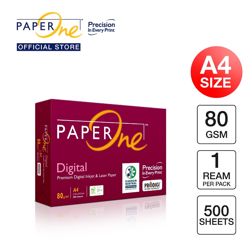 PaperOne A4 80gr Digital Carbon Neutral Paper 1 Ream (500 sheets) HVS ...