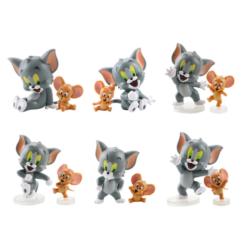12Pcs Cartoon Tom & Jerry Mini Figure Anime Cake Ornament Cute Cat with ...
