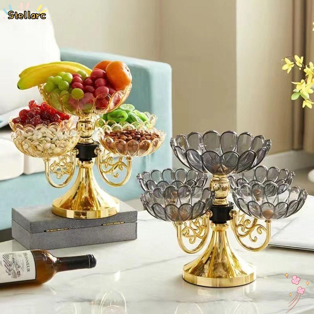 STELLARC Fruit Bowl, PET Rotating Fruit Plate Stand, with 5 Bowl Light ...
