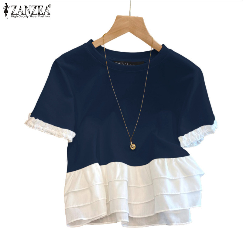 ZANZEA Women Korean Street Stylish Chic Crew Neck Short Sleeve Ruffles ...