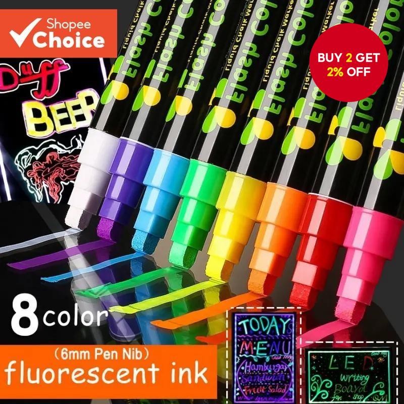8 Colors Liquid Chalk Marker Pen - Washable & Wet Erase Neon Chalk ...