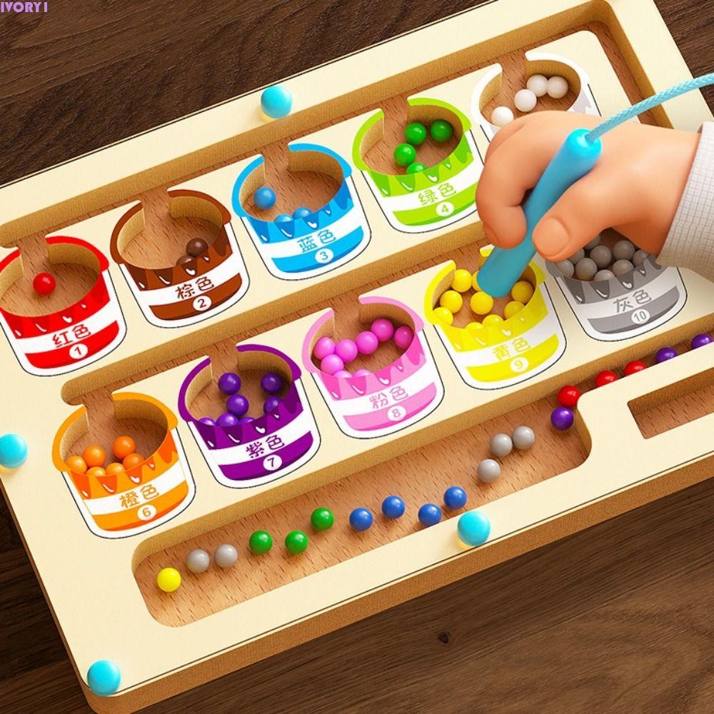 IVORY1 Maze Color Sorting Game, Wooden Puzzle Magnetic Color Number ...