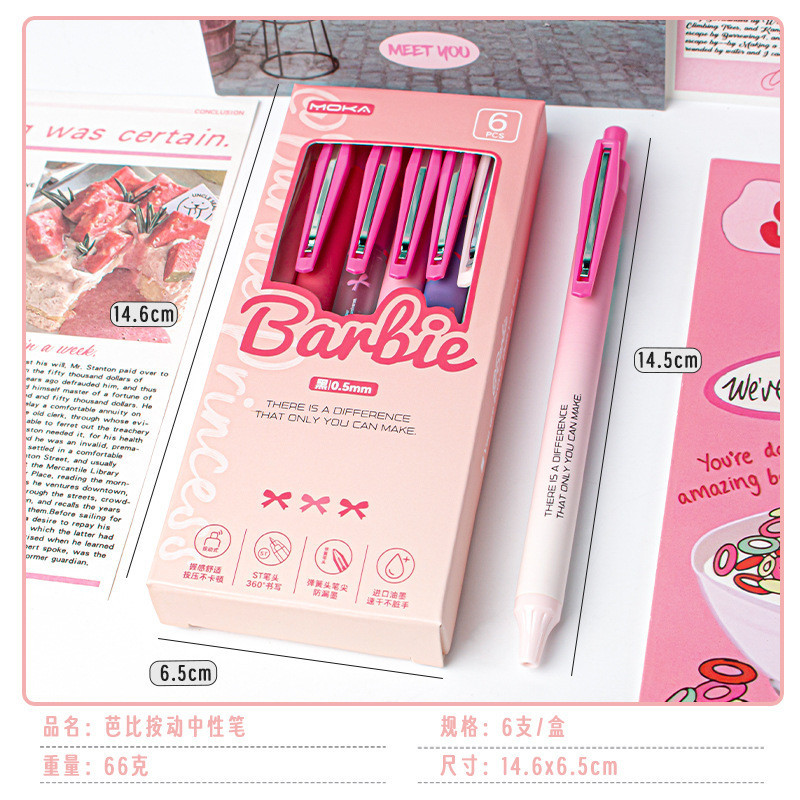 6pcs Pink Barbie Girl Heart High-value ins Press Pen Student] Quick ...