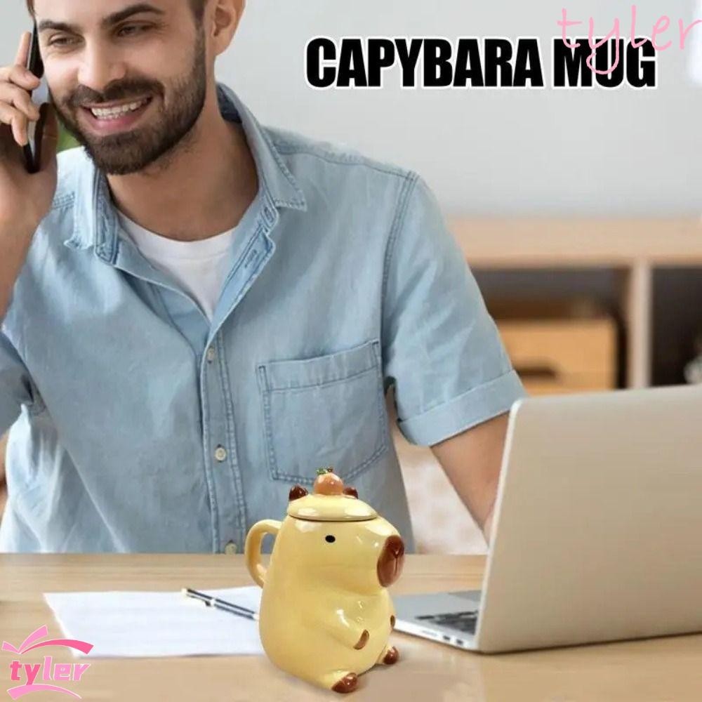 TYLER1 Capybara Mug, Cute 3D Shape Ceramic Cup, Funny Animal With Lid ...