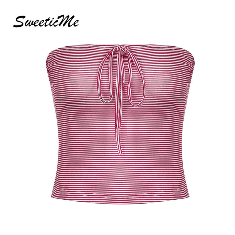 SweeticMe Women's New Fashion Causal Striped Slim Fit Simple Tube Tops ...