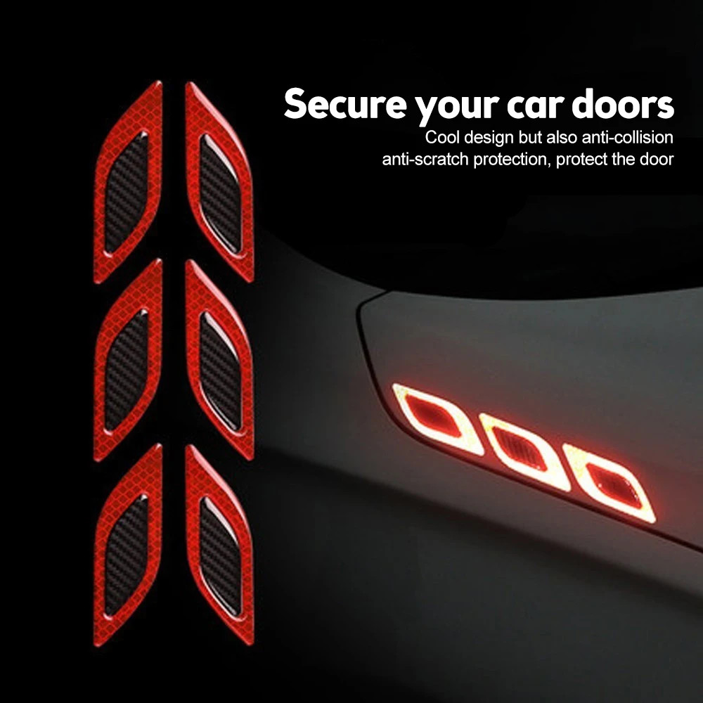 6Pcs Car Reflective Stickers 3D Car Styling Carbon Fiber Reflective ...