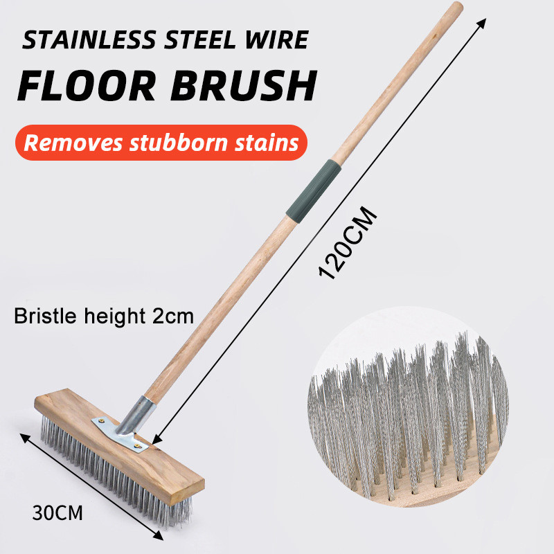 XT 30cm Stainless Steel Floor Brush with Wood Handle for Bristle Iron ...