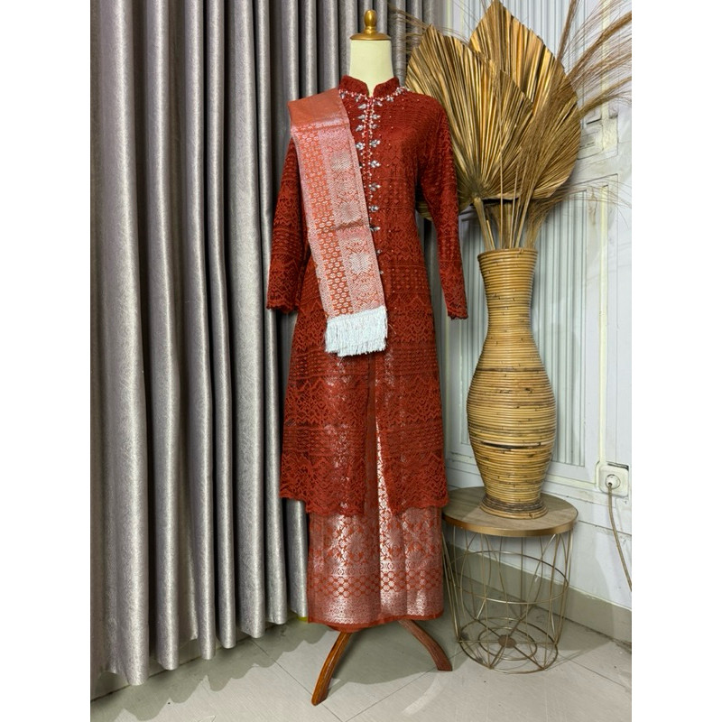 Ba- Songket sequin brocade tunic Kebaya Set + Shawl / Jumbo Kebaya ...