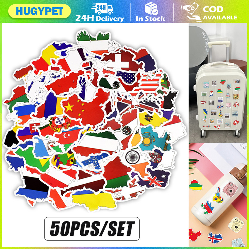50PCS National Flags Travel Stickers Country Map PVC Stickers For DIY ...