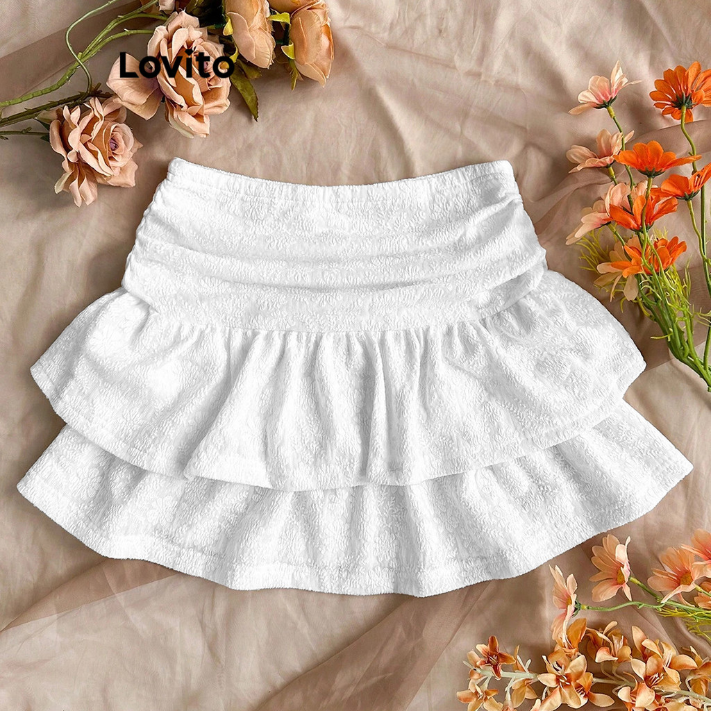Lovito Cute Skirt Plain Tiered Layer Pleated Summer/Spring Skirt for ...