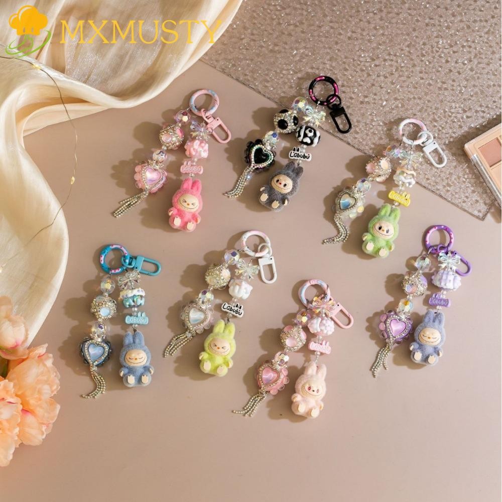 MXMUSTY Flocking Labubu Key Ring, Silica Gel Beads Sit Down Labubu ...