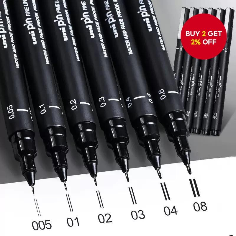 Uni Pin Fineliner Drawing Pen Set – 005/01/02/03/05/08 Thin Tip ...