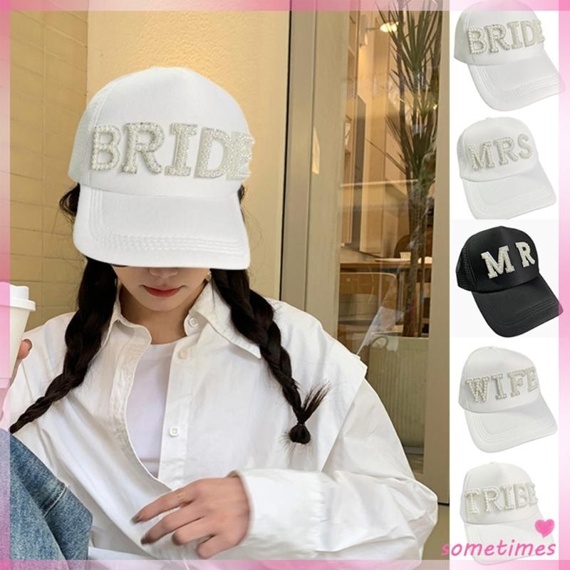 Time Pearl Letter Bridal Baseball Cap Mr Mrs Couples Wedding Sun Cap ...