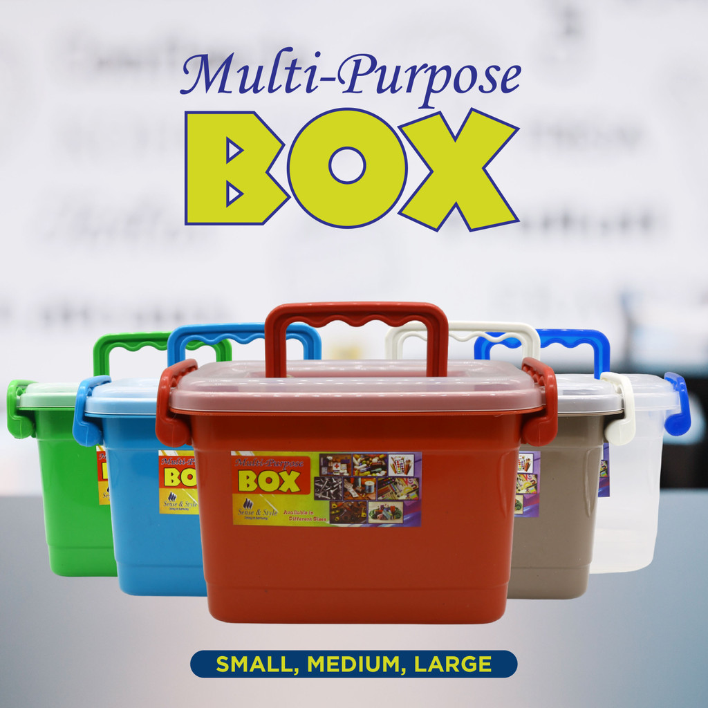 Plastic Storage Box w/ Handle 2.4L 3.5L 6.5L Multi-Purpose Organizer ...