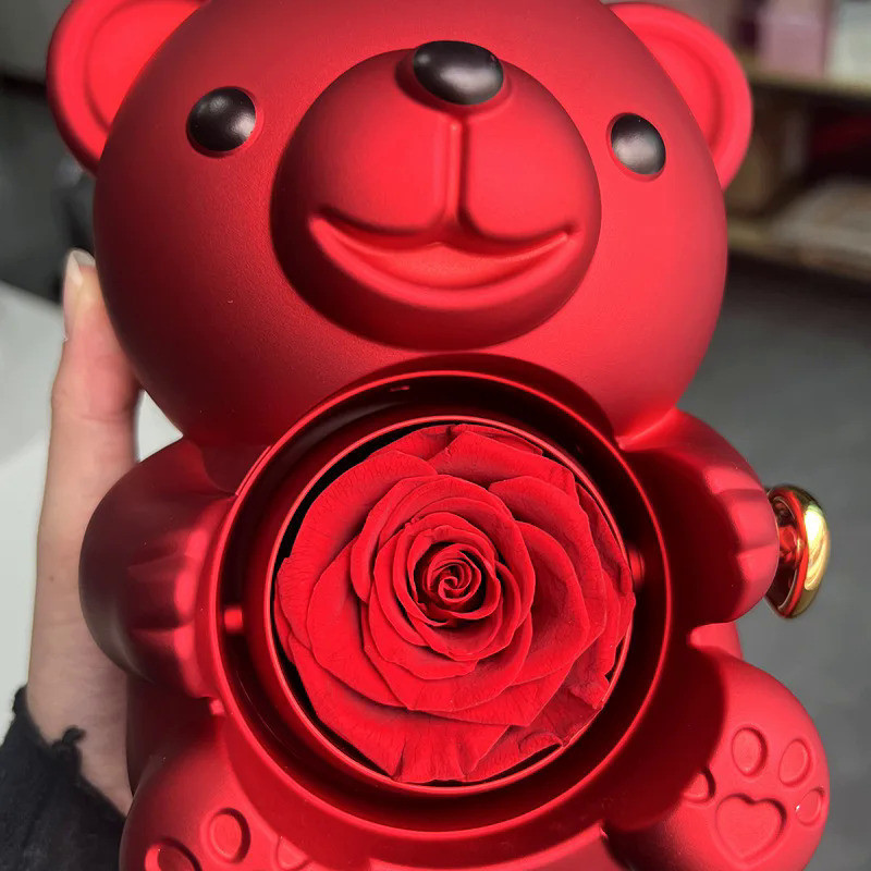 Eternal Rose Teddy Bear Gifts Box with Necklace Rotate Rose Jewelry Box ...