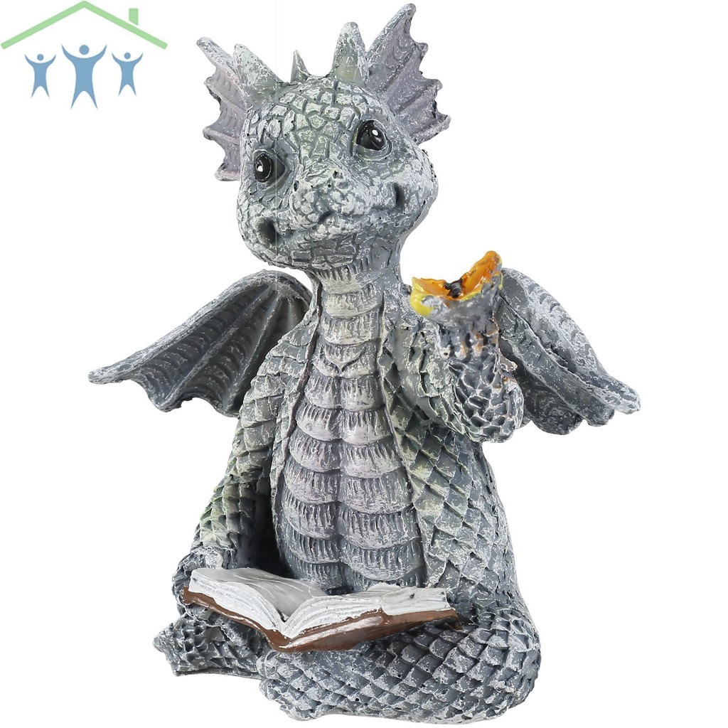 Reading Book Little Dragon Sculpture Cute Reading Book Dragon Statues ...