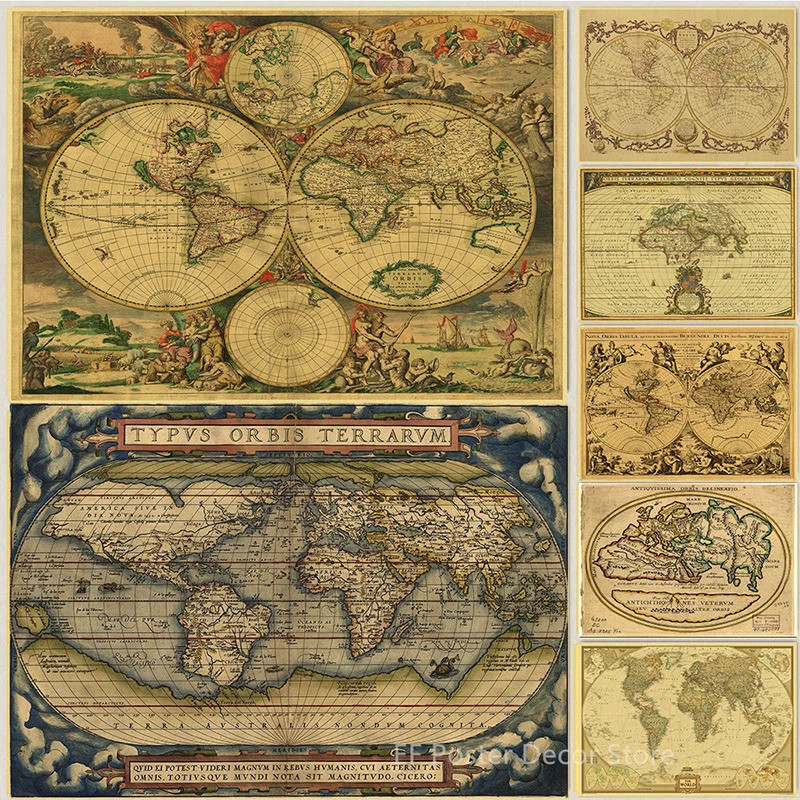 World Map Poster Detailed Antique Posters Prints Vintage Home Room Art ...