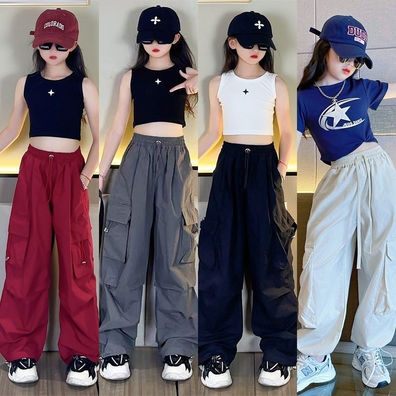[Multiple Colors]Cargo Pants For Kids Girl 7-15yrs 4 Multi-pockets ...