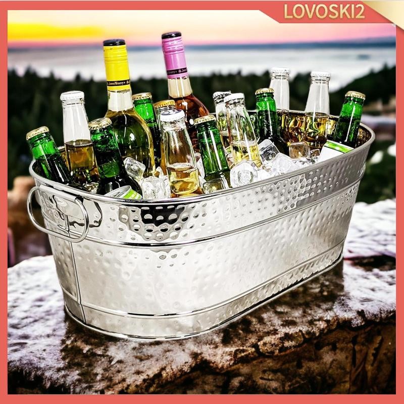 [Lovoski2] Ice Bucket Galvanized Oval Beverage Tub Rustic Portable Beer ...