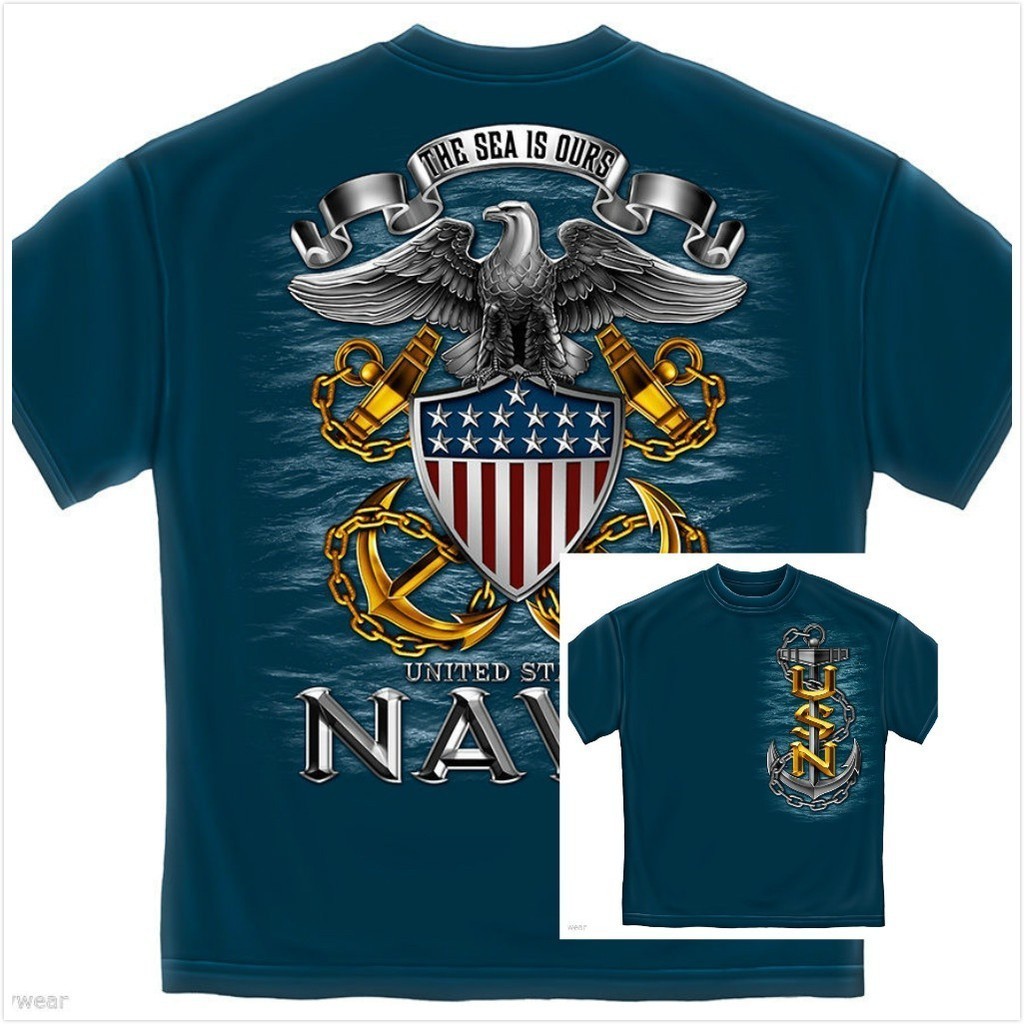 Us Navy Men'S T Shirt Military Usn American Flag Sailor Blue Eagle ...