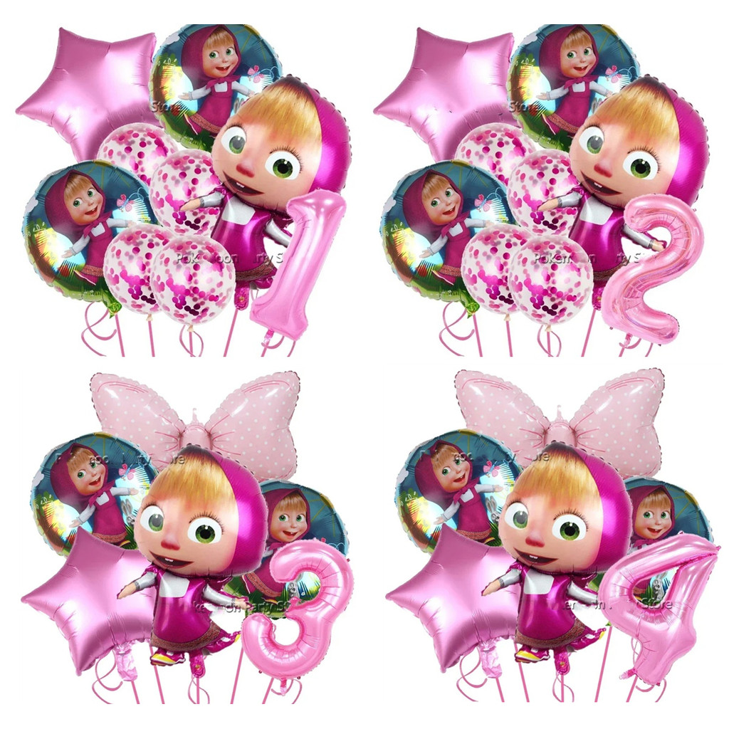 Masha Birthday Balloons Pink 32inch Foil Number Balloon Set Girl ...