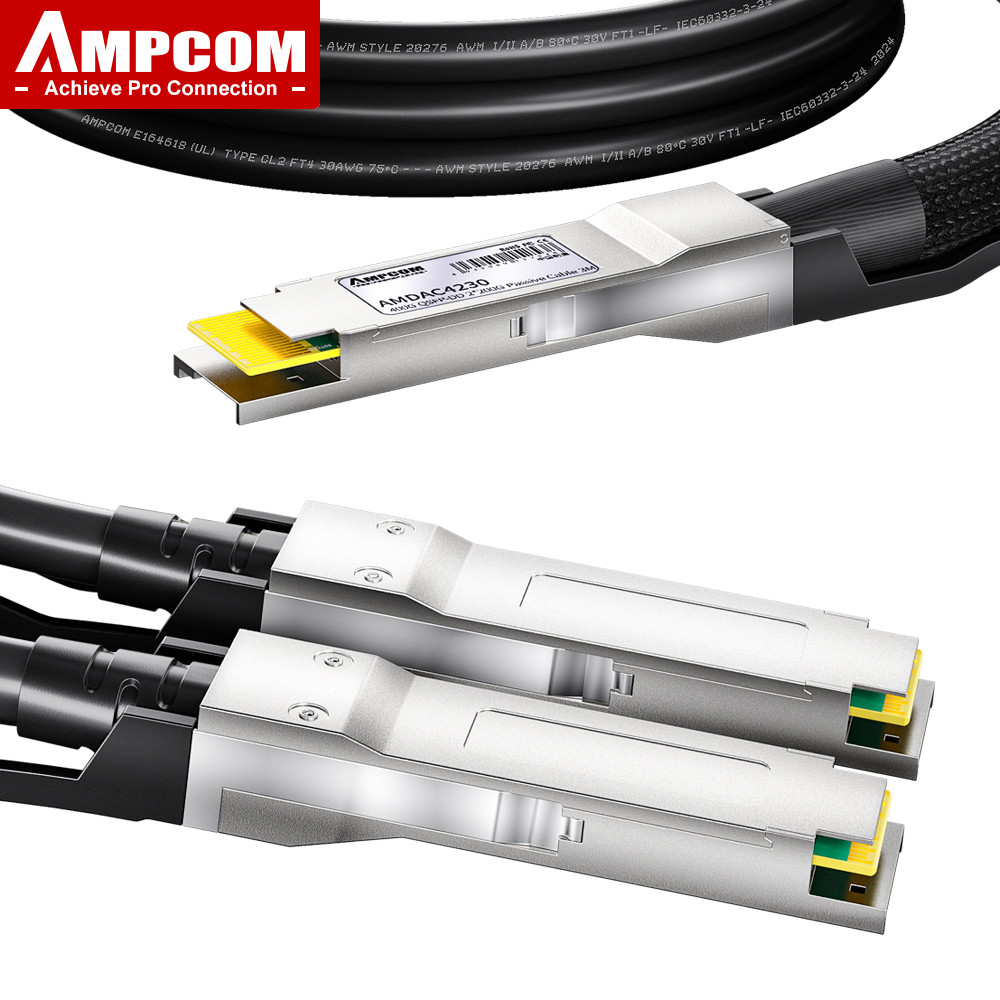 AMPCOM 400G PAM4 QSFP-DD to 2x 200G QSFP56 Passive Direct Attach Twinax ...