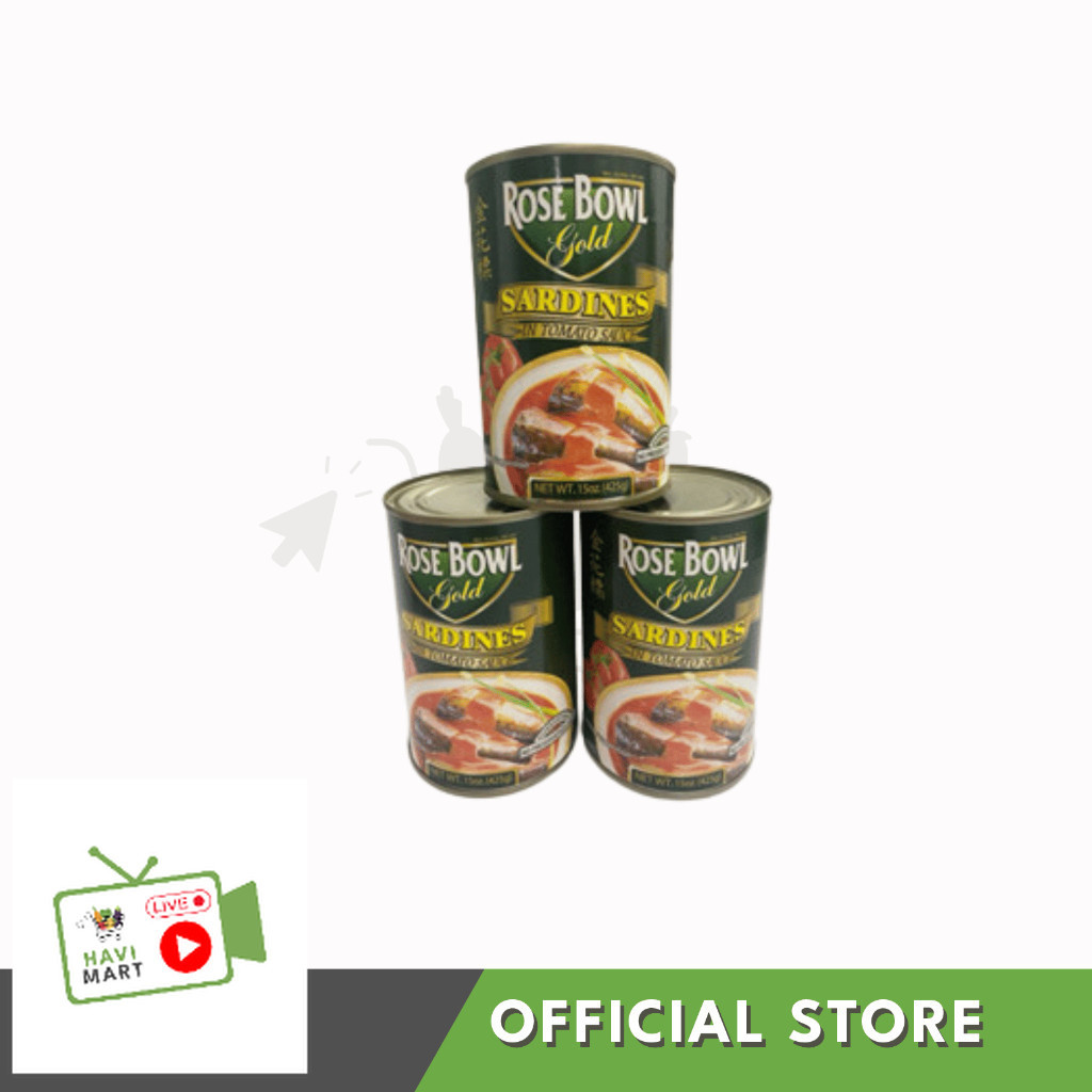 HAVI VIDEO ROSE BOWL SARDINES GREEN GOLD PREMIUM IN TOMATO SAUCE 3PCS X 455G | Shopee Philippines