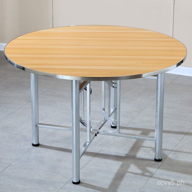 Large round Table Panel with Glass Turntable Folding Table Stand Dining ...