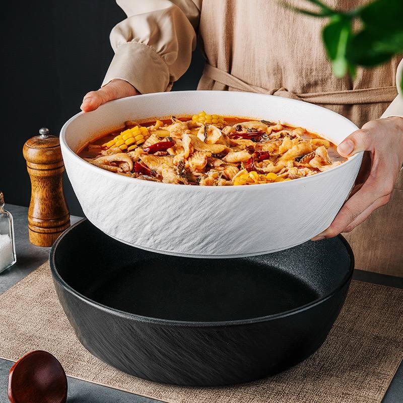 Kitchen Plus Japanese Ceramic White Black Big deep Bowl Rock Stone ...