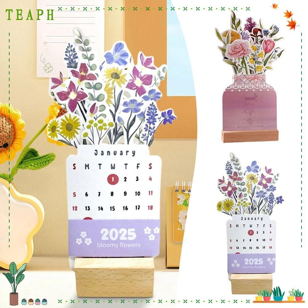TEAPH Bloomy Flowers Desk Calendar, Office Desk Decor Year Desk ...
