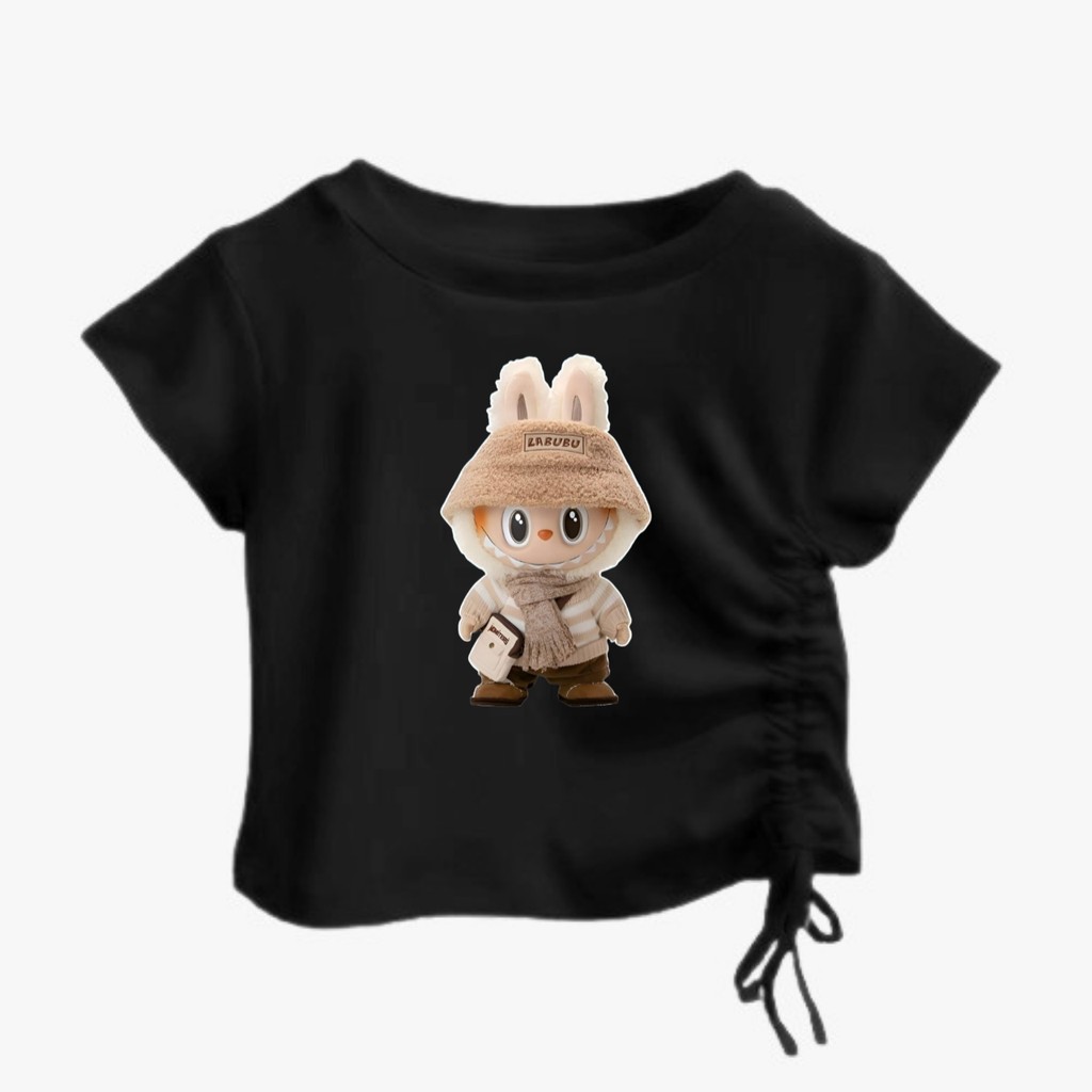 Labubu clothes, cool imported girls' tops, drawstring ruffled crop top ...
