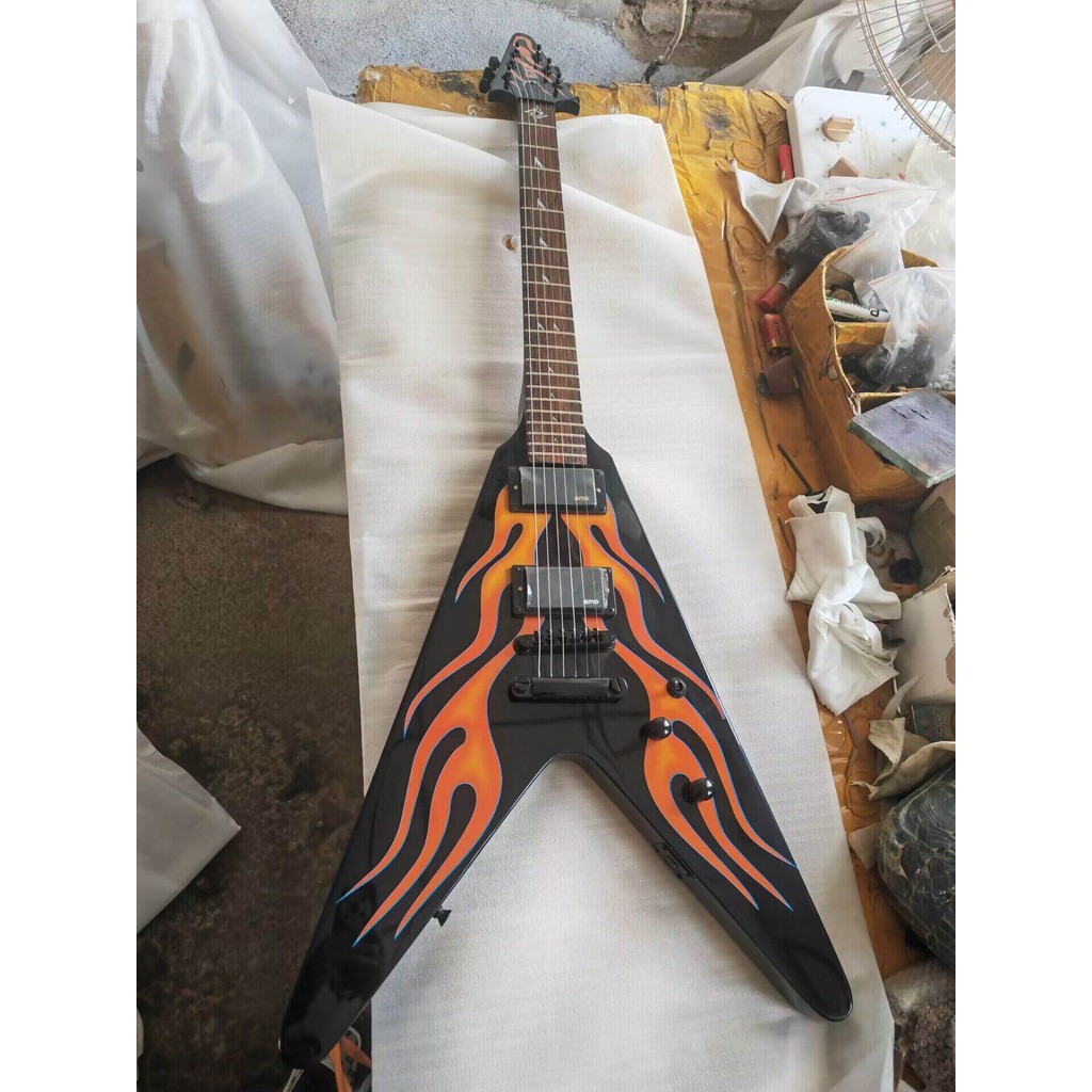 1997 ESP James Hetfield JH-1 "hot rod" Flying V Electric Guitar Red ...