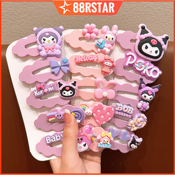 Sanrio 5PCS Set Colorful Children's Hair Clips Kuromi Cartoon Cute Little Girl Hair Accessories ...