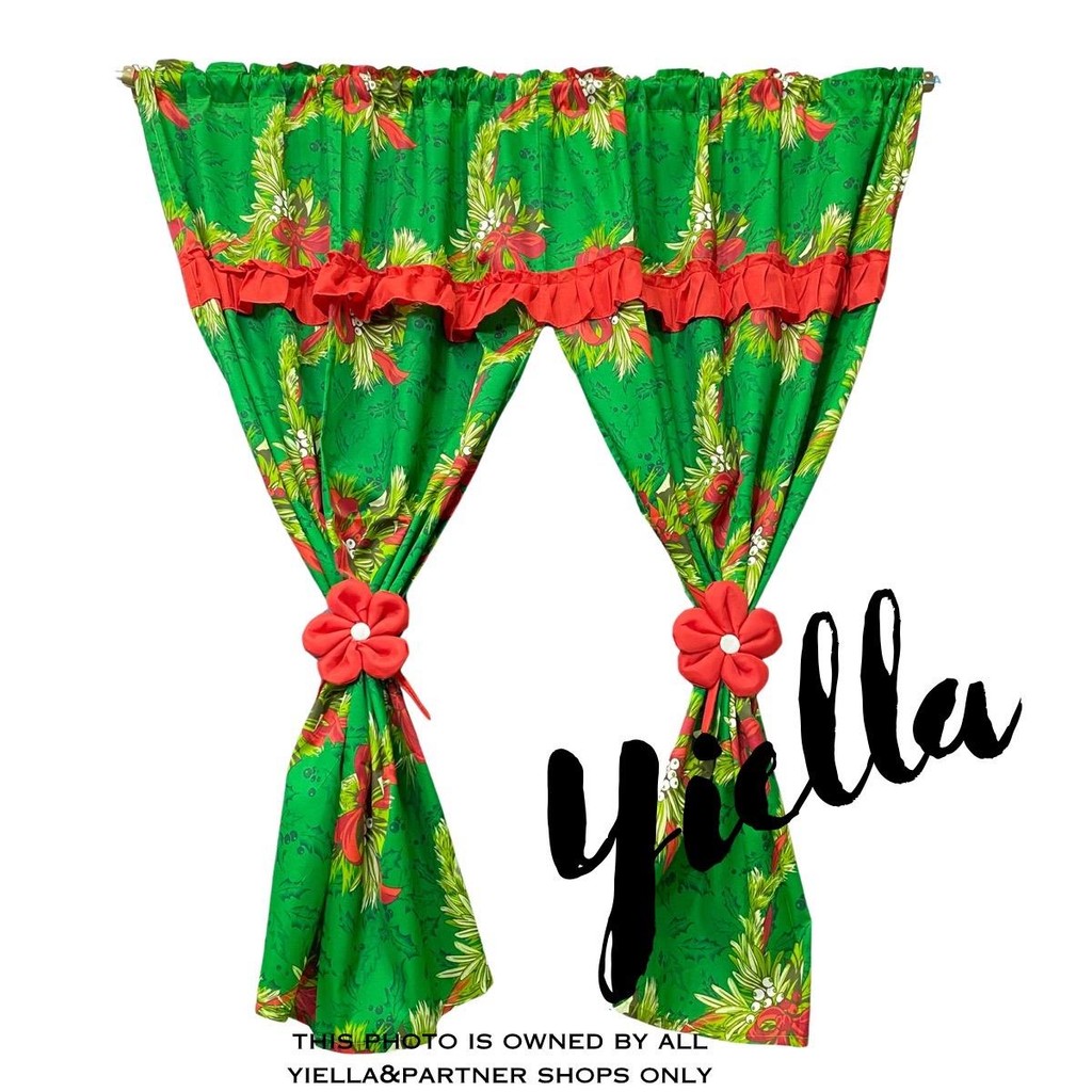 2 Flower Tie and 1 Biyak na Kurtina sa Bintana Pamasko (Green Ribbonet ...