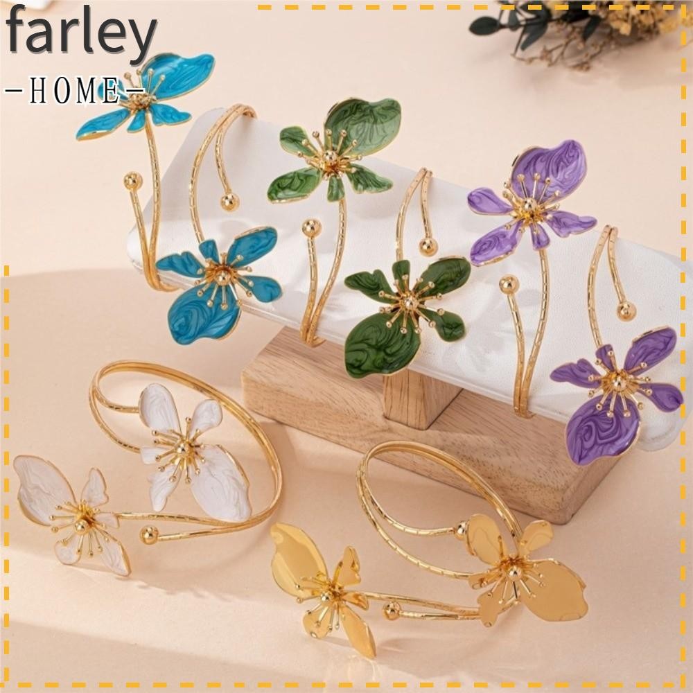 FARLEY Floral Open Cuff Armlet, Metal Gold Color Flower Cuff Bracelet ...