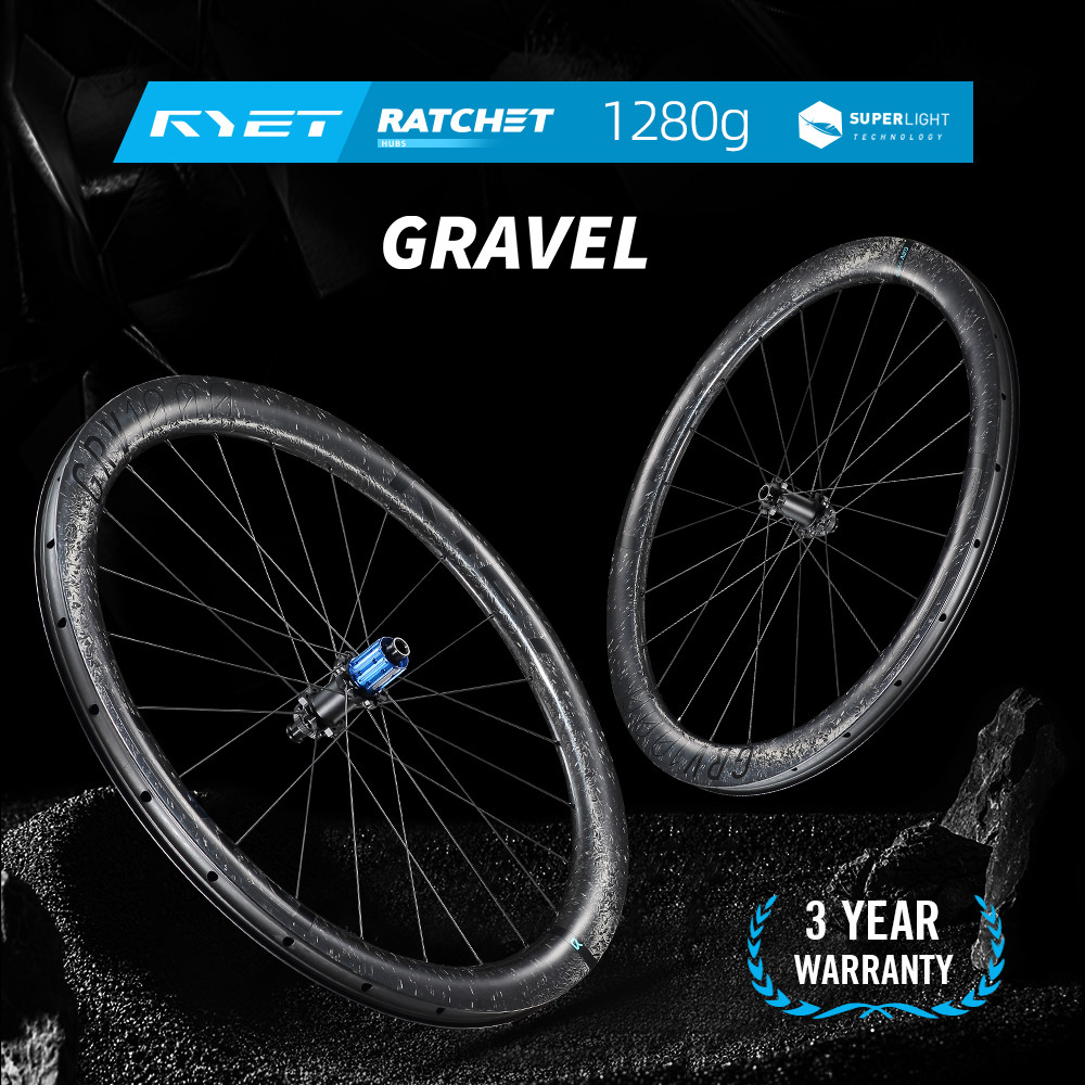 RYET 1280g Gravel Carbon Wheelset 52T Ceramic Ratchet Hub Pillar Superlight Spokes, Tubeless ...